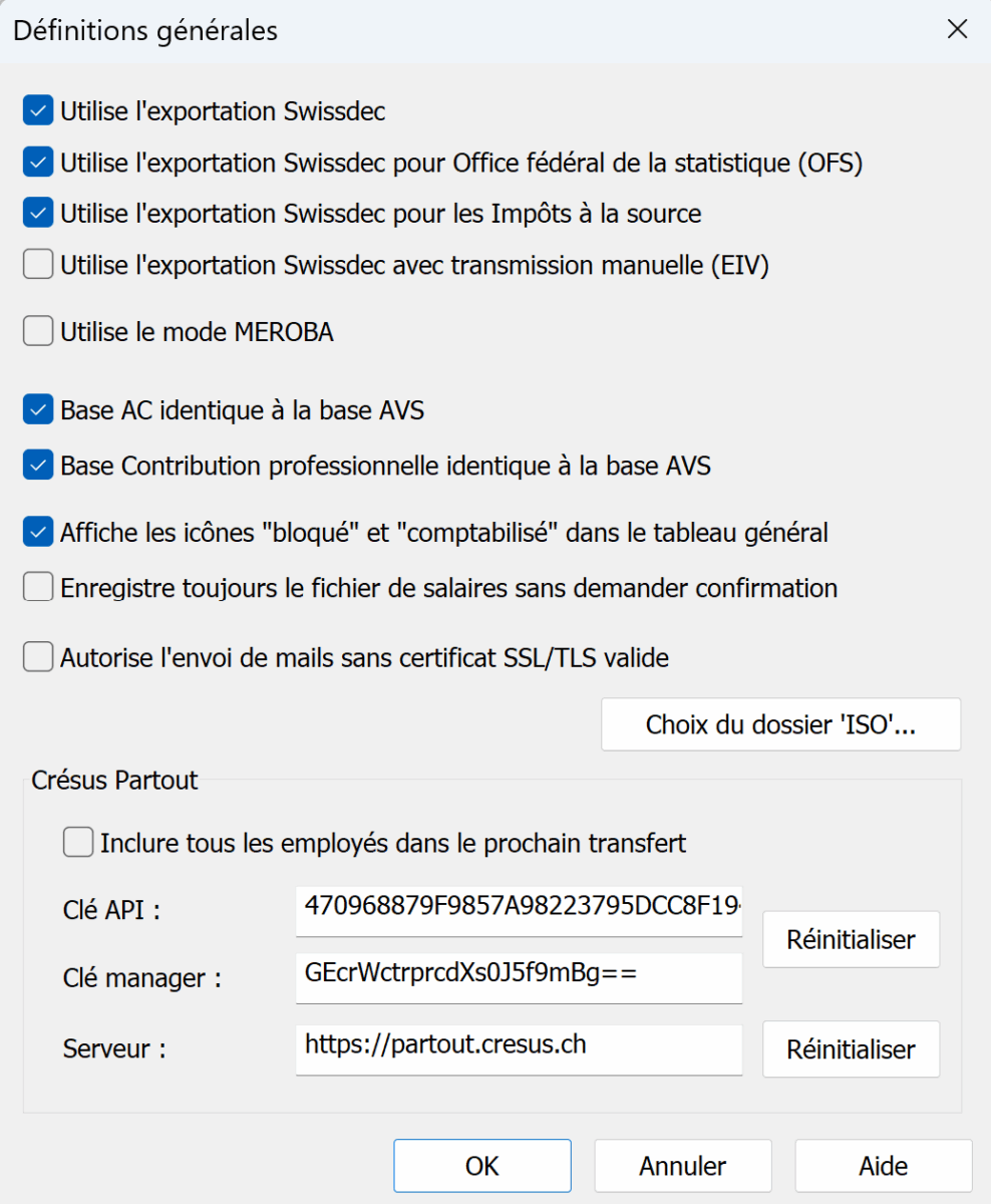 Options et Définitions générales - Crésus Salaires - Support Crésus