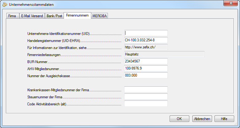 Registerkarte Firmennummern – Support Crésus