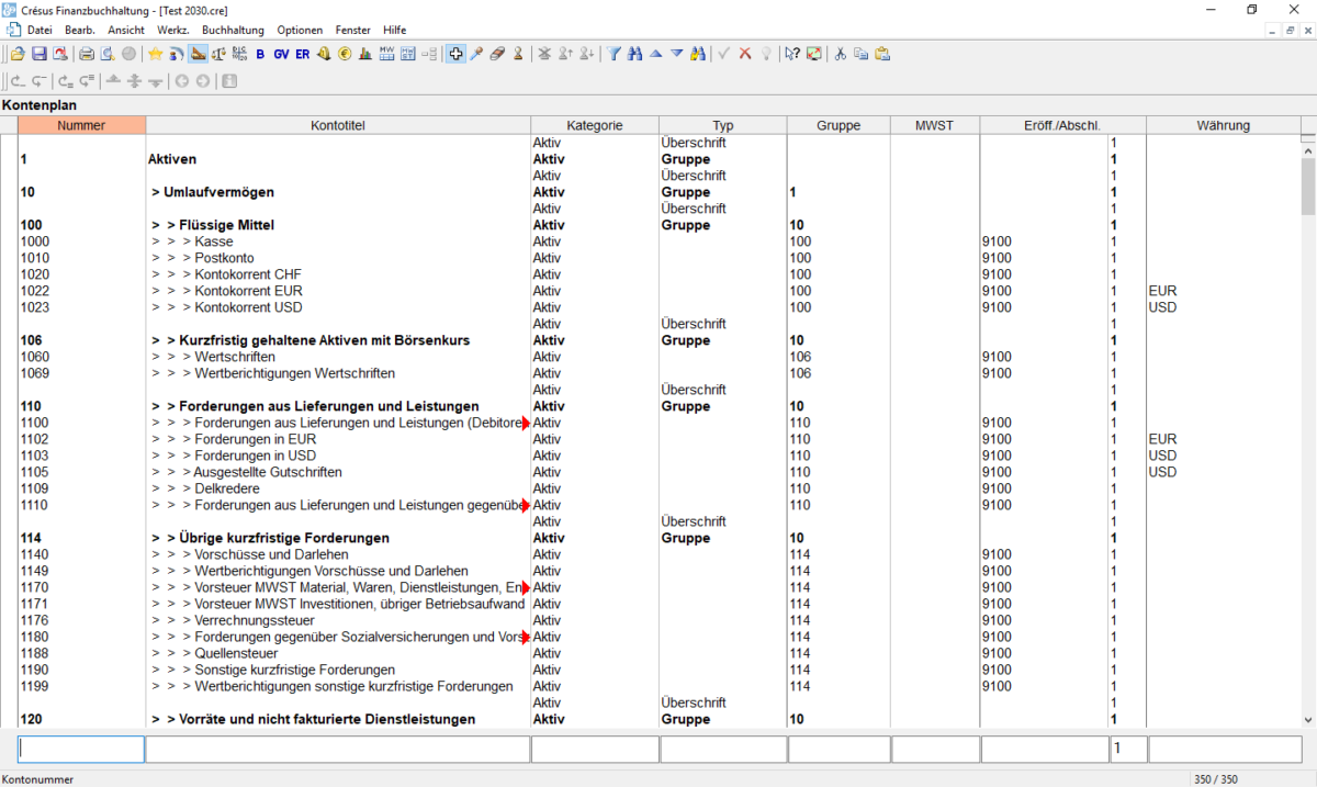 Kontenplan anzeigen - Crésus Finanzbuchhaltung - Support Crésus