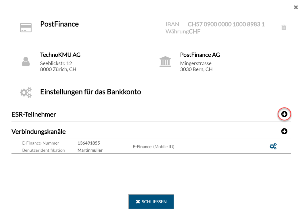 ESR-Teilnehmer hinzufügen - Crésus Banking - Support Crésus